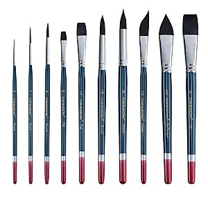 Transon 10pcs Natural Watercolor Paint Brush Set Professional for Watercolor Acrylic Ink Gouache Tempera Blue Color