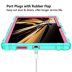 Doemoil for T-Mobile Revvl Tab 5G Tablet 10.36 inch 2023 Case with Kickstand, Tempered Glass & Shoulder Strap (Green+Pink/2 Pcs)