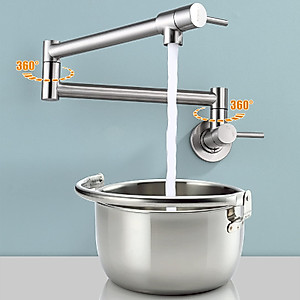 HOMHII Wall Mount Pot Filler Faucet,Folding Stretchable Kitchen Faucet with Double Joint Swing Arm,Stainless Steel Delta Pot Filler Faucet (‎Brushed Stainless Steel)