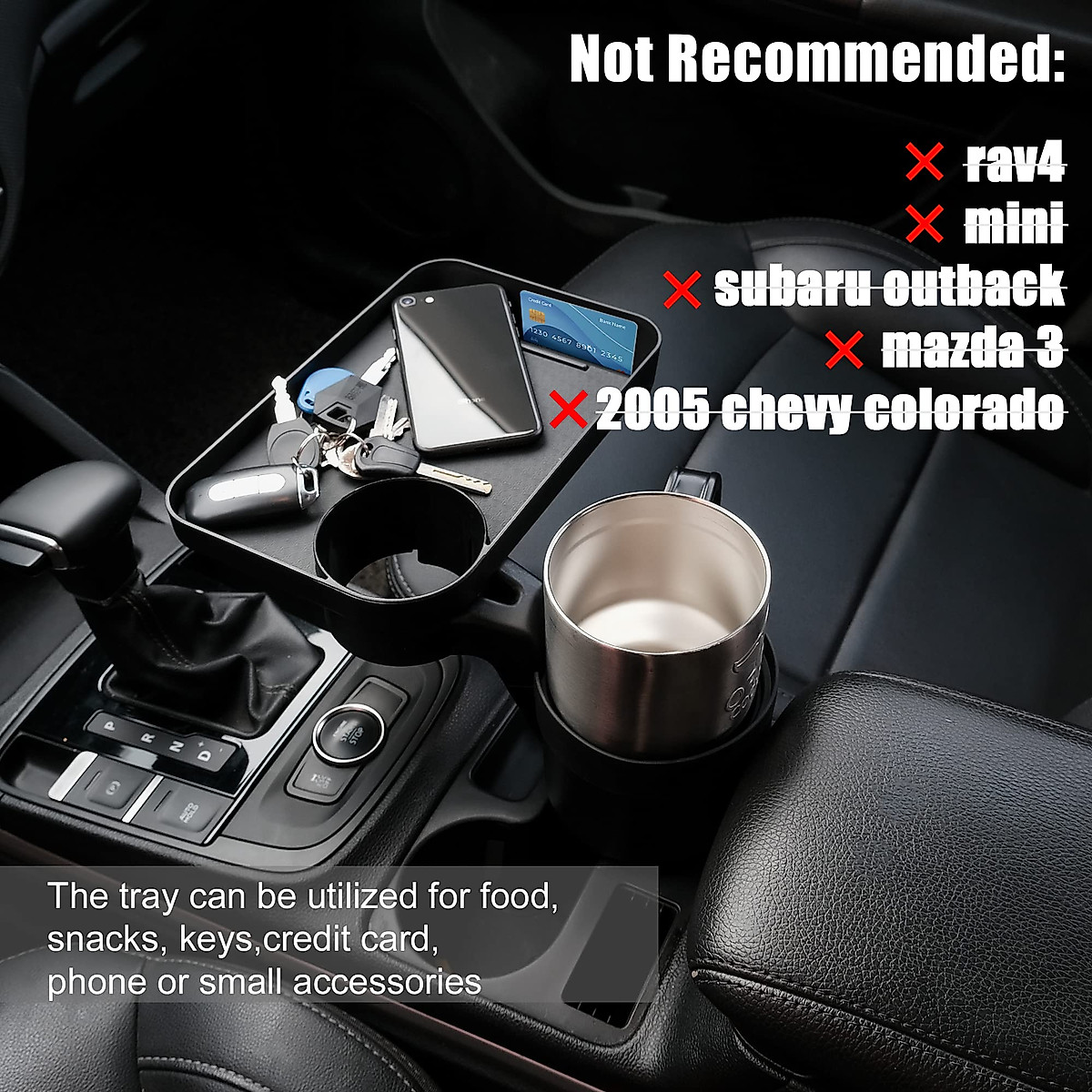 SEVEN SPARTA Car Cup holder Expander&Tray for Compatible with Yeti 20/26/30 oz, Hydro Flasks 32/40 oz, Nalgenes 30/32/38/48 oz, Camelbak 32/40 oz, Large Bottles in 3.4''-3.7'' Diameter.