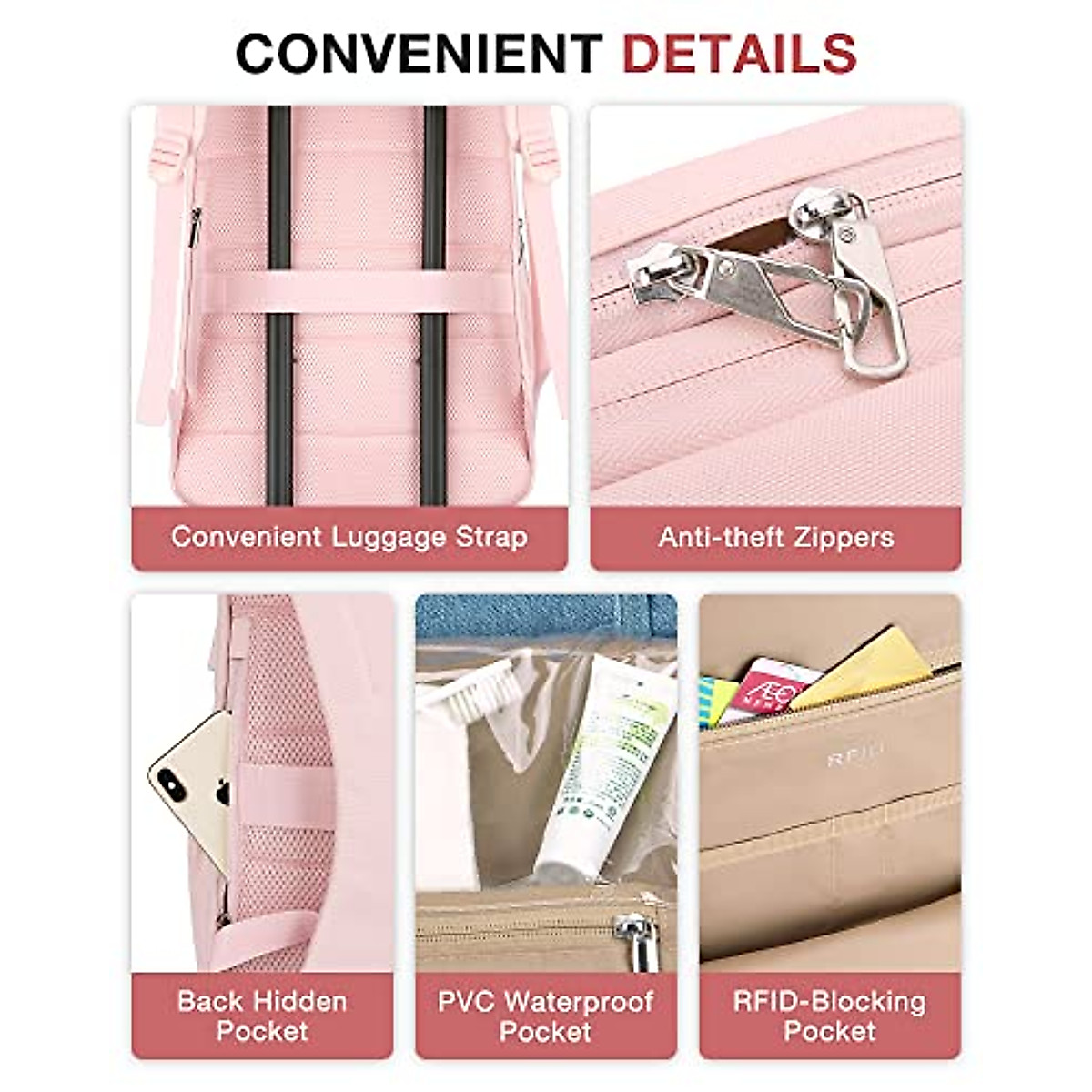 BAGSMART Travel Backpacks Laptop Backpack 17.3 Inch Notebook Water Resistant Casual Daypack Super Large Bags for Business Work Computer Bag School College Bookbag Women Girls Pink