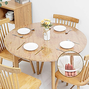 TWUTGAYW 40-44 in Duty Vinyl Round Tablecloth, PVC Elastic Edged Table Cover, Plastic Clear Tablecloth Protector for Round Table Durable Reusable Transparent Wipeable Use in Outdoor/Indoor(Clear)