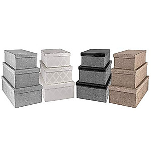 Decorative Storage Boxes with Lids – Set of 3 - Hard Thick Cardboard Storage Box Lined with Fabric, Nesting Storage Baskets for Shelves, Closet Organization, Stylish Photos Holder (Off White)