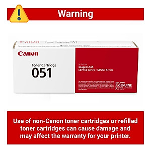 Canon Genuine Toner Cartridge 051 Black (2168C001), 1-Pack, for Canon imageCLASS MF264dw, MF267dw, MF269dw, LBP162dw Laser Printer, 1 Size (Toner 051 Standard)