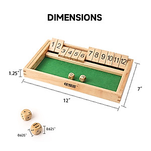 GSE Games & Sports Expert Wooden Shut The Box 12 Numbers Dice Game Board with 2 Wooden Dices, Classic Tabletop Version of The Popular English Pub Game