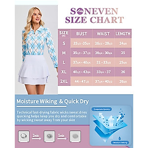 Women Long Sleeve Moisture Wicking Sport Golf Polo Shirt Tops（Blue Plaid,S