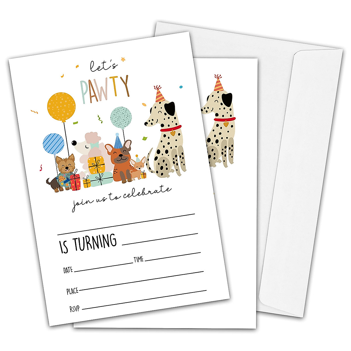 HEZNZXQ Dog Birthday Party Invitations, Let's Pawty Theme Birthday Parties Supplies Decorations, Puppy Theme Fun Fill-in Invites, 4" x 6" Double-sided Cards(20 Invitations and Envelopes)-C05