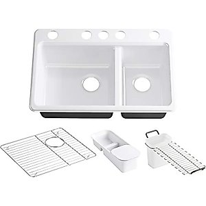 Kohler K-8669-5UA3-0 Riverby Kitchen Sinks, Large, White