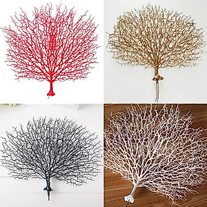 URMAGIC Simulation Coral Branch for Fish Tank Decoration, 20 x 18 Inch Artificial Coral Sea Tree,Wedding Home Decor,Plastic Landscape Aquarium Ornament,Sea Coral Ornament,Fan Shape Coral Plant Tree