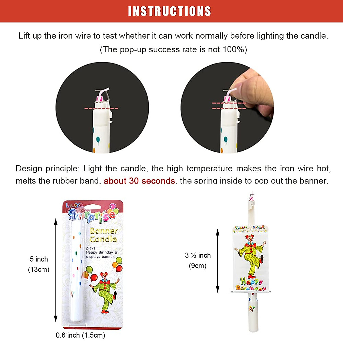 Pop Up Surprise Banner Candle, Circus Carnival Clown Cake Cupcake Candle, Clown Banner Birthday Candle for Party Supplies - 1 Pcs