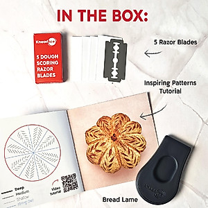 KNEADACE Extractable & Magnetic Bread Lame Dough Scoring Tool - Professional Sourdough scoring tool for Sourdough Bread baking & Bread Making Tools - Scoring Patterns booklet & 5 Razor Blades