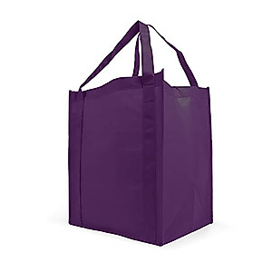 Simply Green Solutions - Reusable Grocery Bags, Wide Tote Bags with 20-Inch Reinforced Handle, Shopping Bags for Groceries, Reusable Gift Bags with Handles, 13 x 15 x 10, Pack of 10, Deep Purple