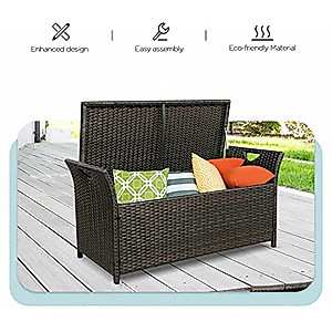 Ulax furniture Outdoor Storage Bench Rattan Style Deck Box w/Cushion