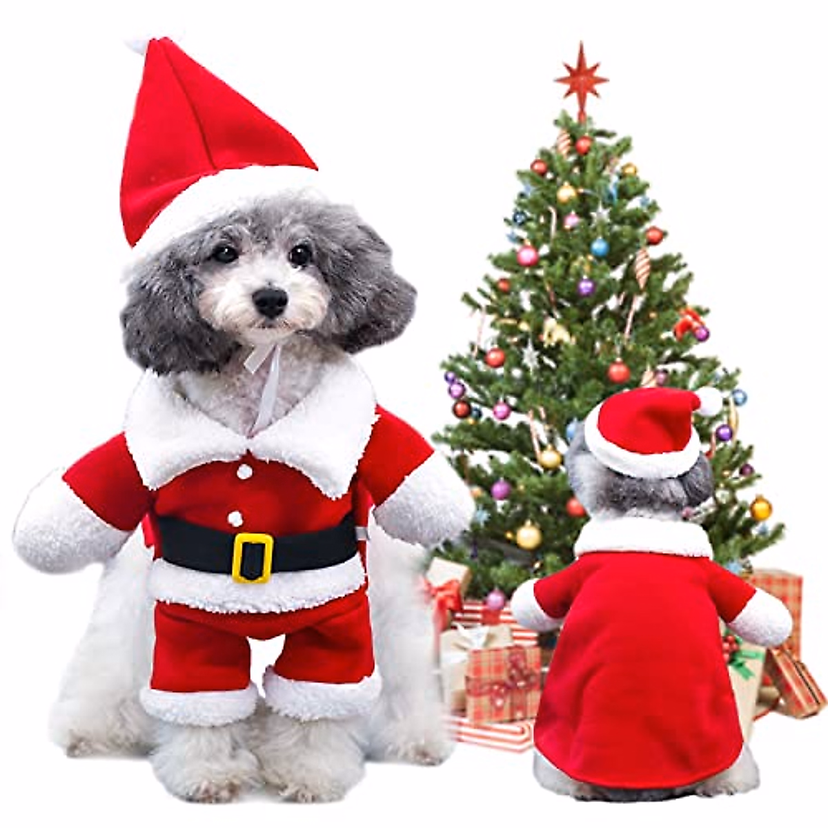QETRABONE Small Santa Dog Cat Costume Christmas Pet Clothes Outfits Red Christmas Santa Claus Hat Scarf Cosplay Dressing up Xmas Party New Year Clothing Accessories for Small Cat Dog (XS-small, Santa)