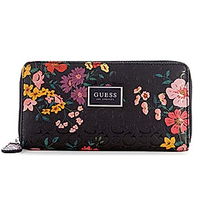GUESS Factory Women's Logo Embossed Floral Print Zip Around Wallet Clutch Bag - Black Multi