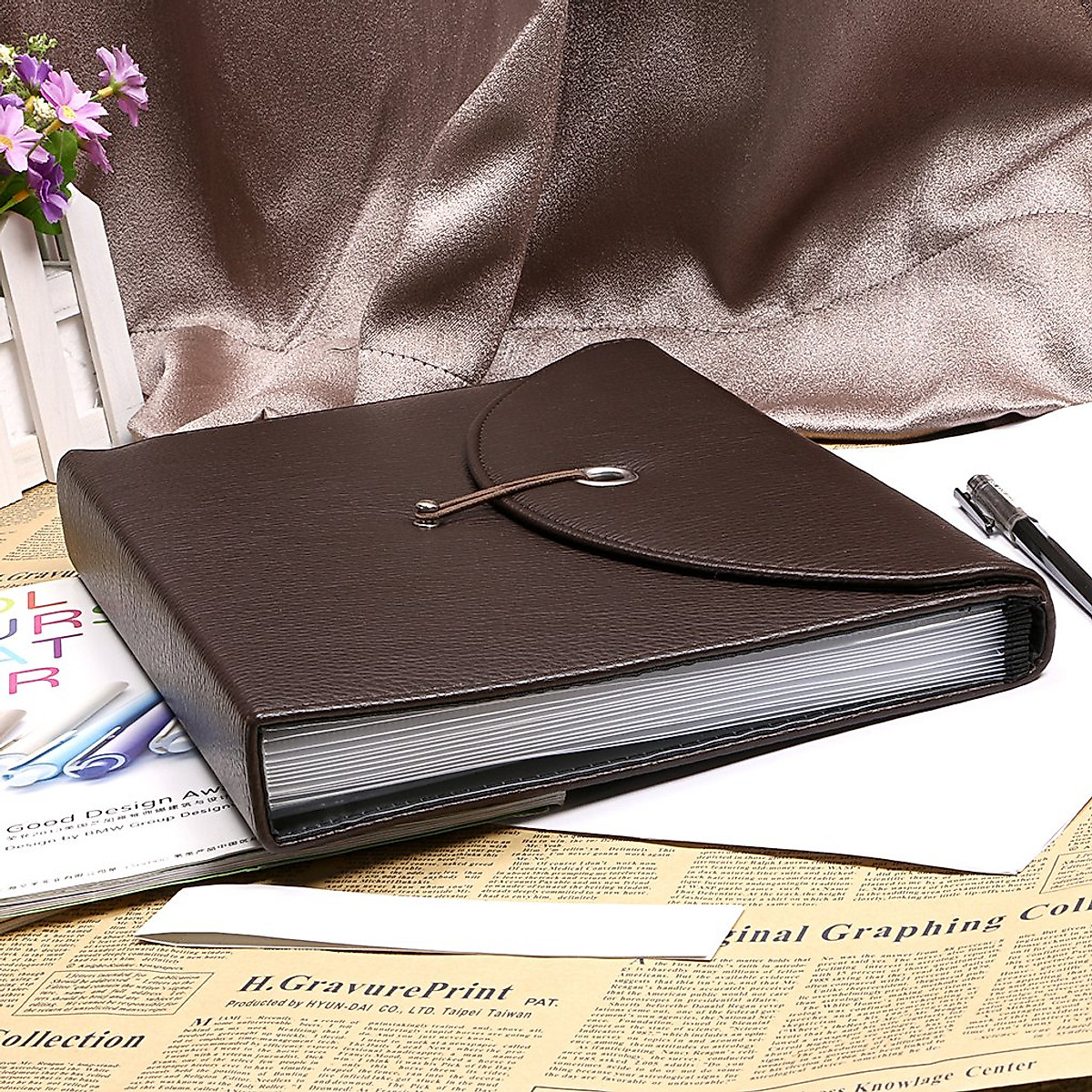 BTSKY PU Leather Expanding File Folders-13 Pockets A4 Letter Size Paper File Folder Accordion Business Document Organizer with Fasteners and Tabs (Brown)