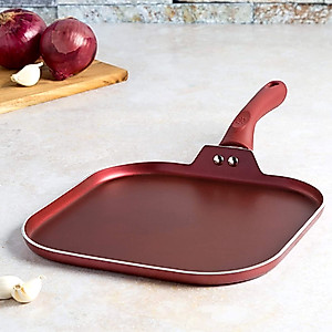 Ecolution Evolve Heavy-Gauge Aluminum with a Soft Silicone Handle, Dishwasher Safe, Non-Stick, 11-Inch Griddle, Crimson Red