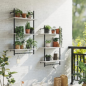 Bestier Floating Shelves, Storage Hanging Shelves for Wall Decor with Towel Bar and Hooks for Living Room Kitchen Coffee Bar, Grey