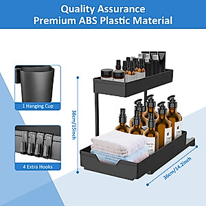 Verdenu Under Sink Organizer and Storage, 2-Tier Pull Out Organizer with Sliding Drawer, Cabinet Organizer with Extra 4 Hooks and 1 Hanging Cup for Under Kitchen Sink, Bathroom, Office