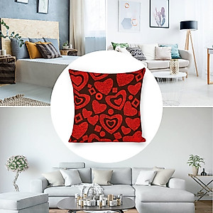 Valentine Day Red Throw Pillow Covers 18×18 Pillowcases Set of 2 Hearts Love Black Linen Decorative Square Pillow Case Cushion Covers Standard Size for Sofa Couch Outdoor Bed Pillow Protectors
