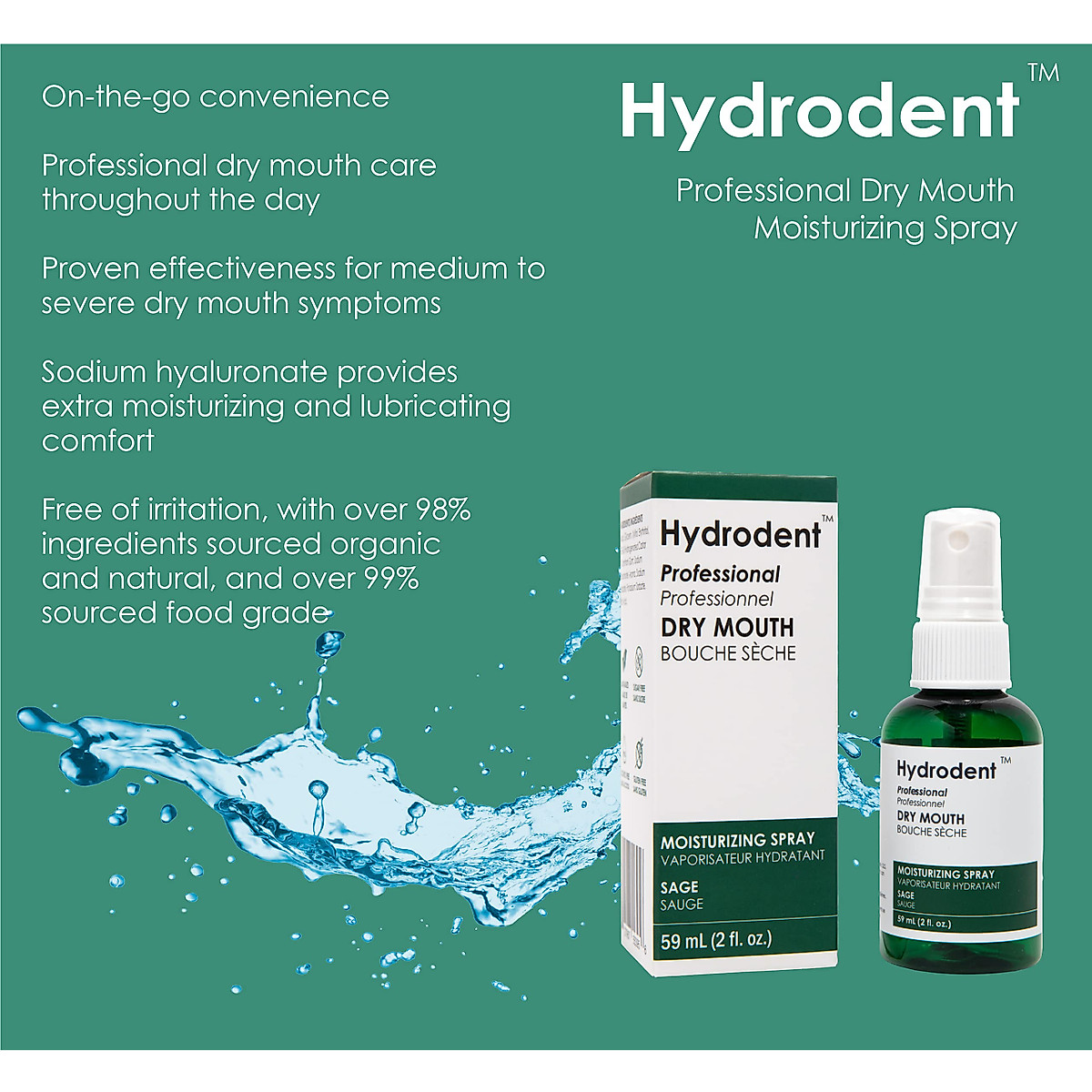 Hydrodent Professional Dry Mouth Moisturizing Spray, Sage, Natural, 2 oz