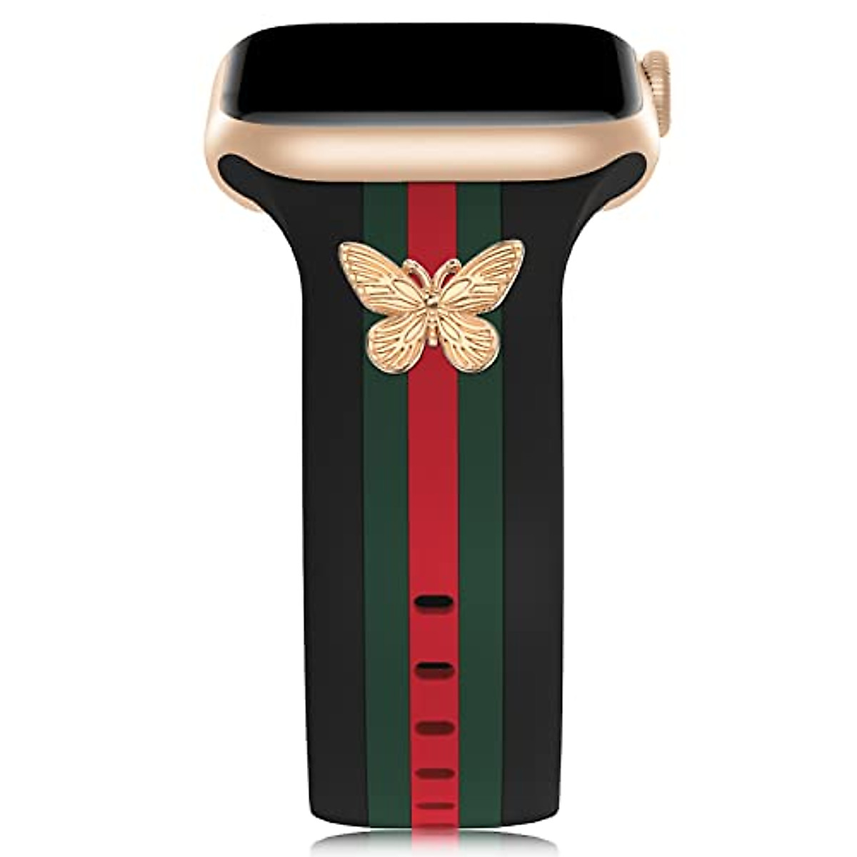 Designer Band with Charms Decor Compatible with Apple Watch Band 38mm 40mm 41mm 42mm 44mm 45mm 49mm Women Men, Stylish Silicone Sport Wristbands for iWatch Series 8 7 6 5 4 3 2 1 SE Ultra