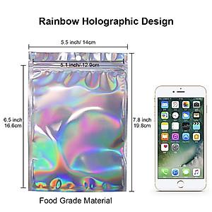 100pcs Resealable Holographic Mylar Bags 5.5x7.8 inch, Foil Zip Sample Pouch Gift Baggies For Packaging Candy Jewelry Lash Lip Gloss