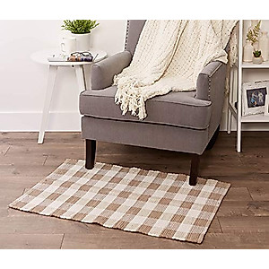 DII Buffalo Check Rug Collection, Hand Dyed Reversible Chindi Rug, 26x40, Stone/Cream