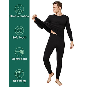 INNERSY Men's Thermal Underwear Set Lightweight Base Layer Long Johns for Winter Exercise(Black,X-Large)