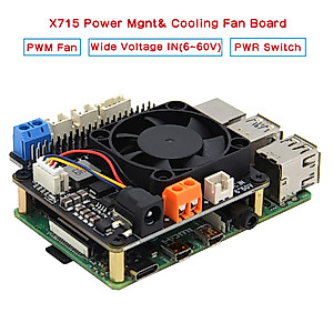 Geekworm for Raspberry Pi 5/4B/3B+/3B X715 V1.0 Power Management & PWM Cooling Board with Wide Voltage Input (6V~60V) Compatible with Raspberry Pi 5/4B/3B+/3B/3A+