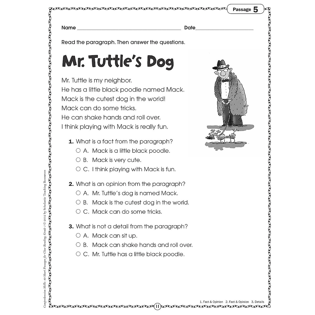 Comprehension Skills: Short Passages for Close Reading: Grade 1