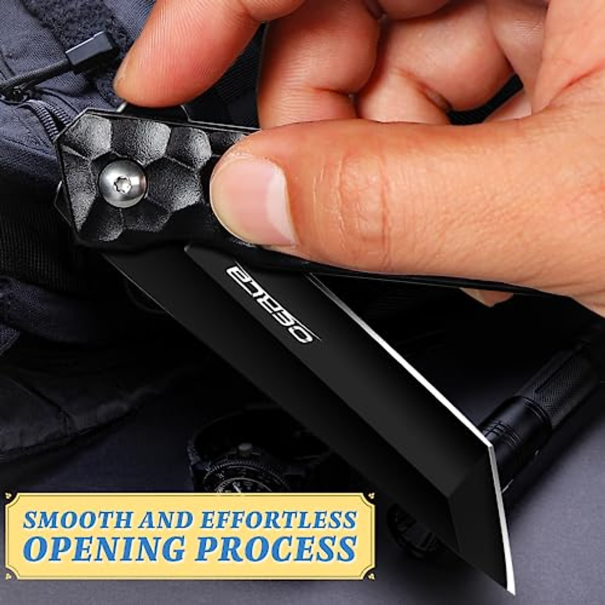 OerLa EDC Pocket Folding Knife - Warrior Series - 5Cr13Mov - Ball Bearing Quickly Open - 3.54" Blade (Black)