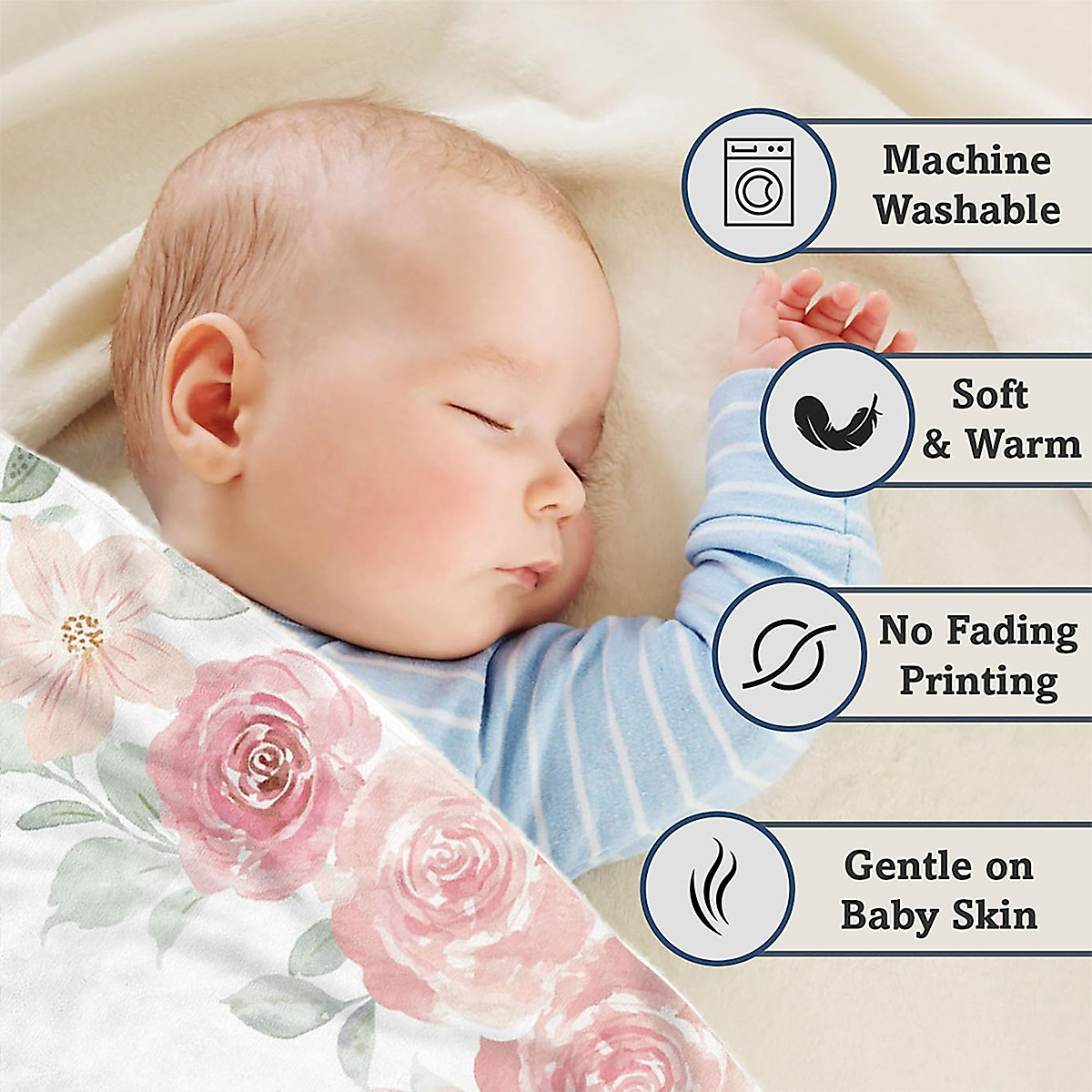 Arteaga Personalized Baby Blankets for Girls, Customized Baby Blankets for Girls, Floral Rose Baby Blanket, Best Gift for Baby, Newborn, New Mom, Super Soft Plush Fleece, 30''x40''