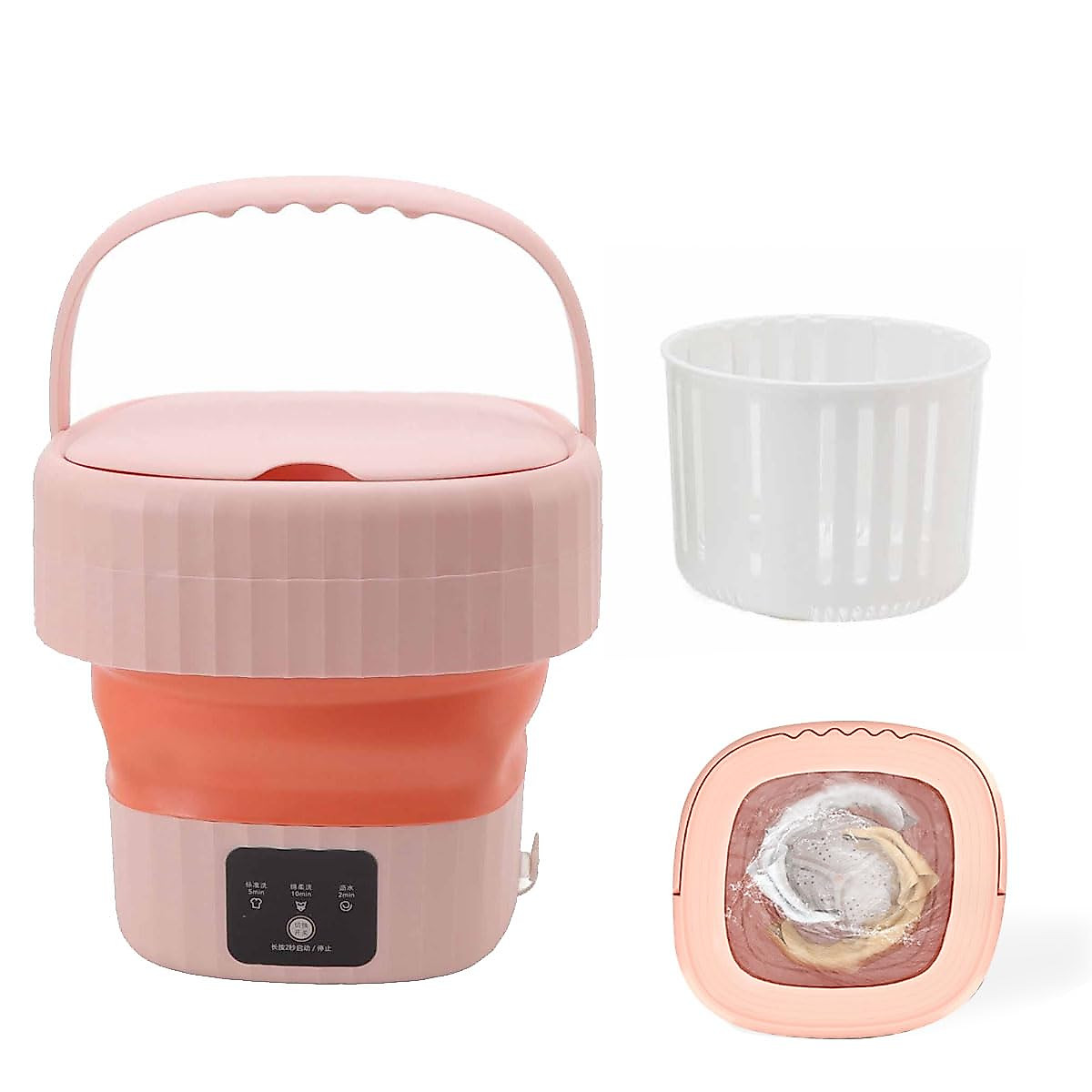 Septpenta 6L Portable Mini Washing Machine with Drain Valve, Foldable Design, Even Washing Speed, Sock Washer for Apartment, Camping, Travel, Underwear, Baby(Pink USA)