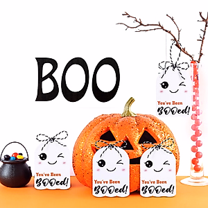 Tenceur 80 Pcs You've been Booed Halloween Tags with Rope, Ghost Boo Gift Tags for Presents Halloween Party Favor Tags Hanging Gift Label for Halloween Party Decoration, Trick or Treat Candy Boxes