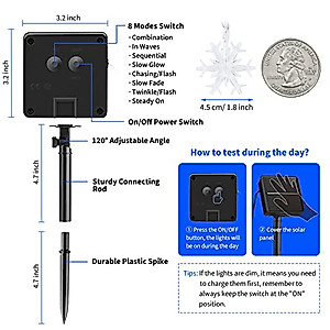 Solar Christmas Snowflake String Lights 100 Led 32.9 Feet Outdoor Waterproof Fairy Lights with 8 Lighting Modes for Wedding, Party, Tree, Room, Garden, Patio, Yard, Home(Pure White)