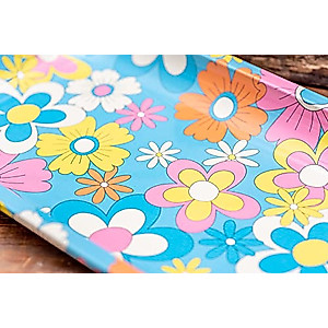 Puff Plate Decorative Metal Serving Tray - Cute Room Decor for Desk, Bathtub, Jewelry, Candle, Food or Coffee Table (Retro Flowers)