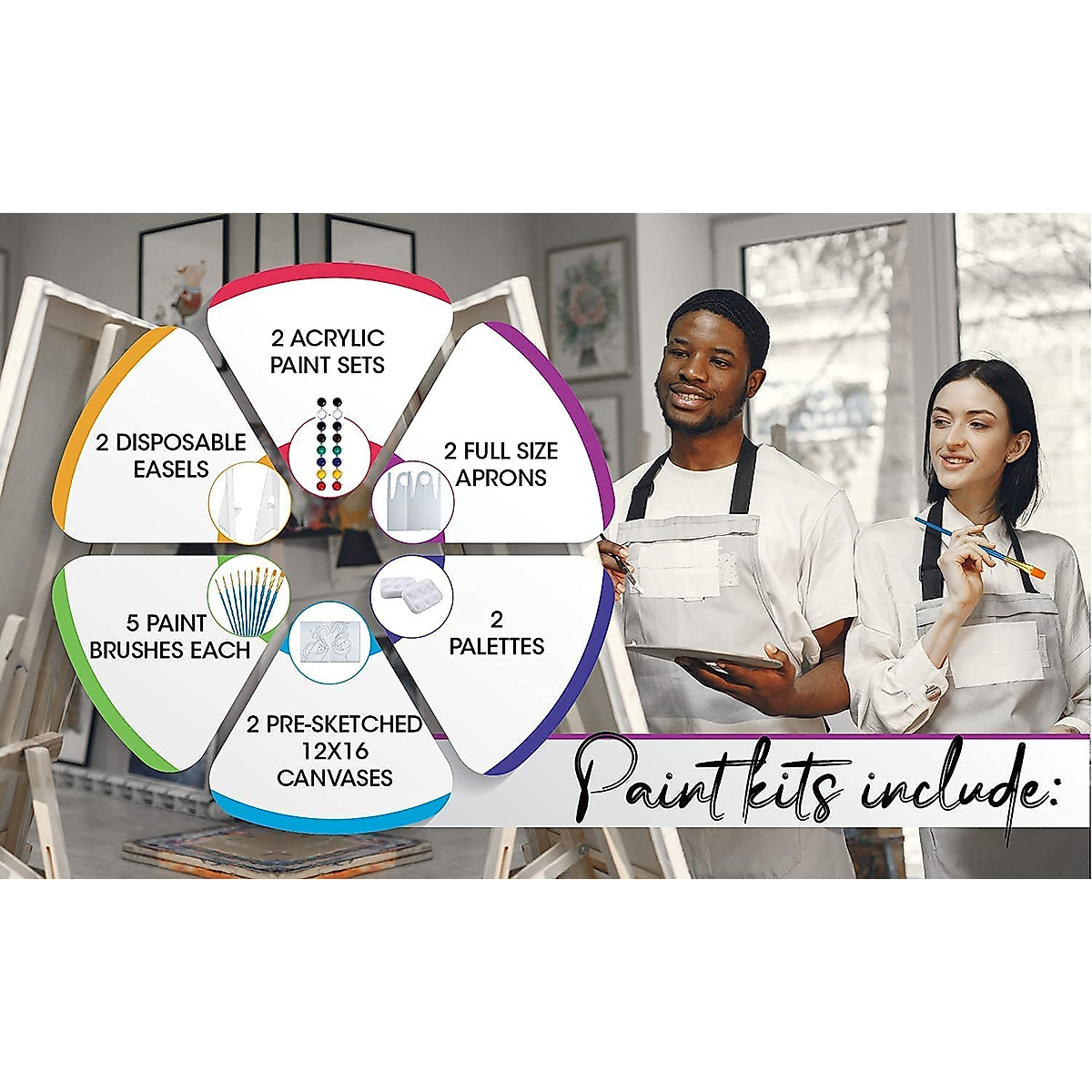 King Queen Playing Cards (2 Pack) 12x16 Canvas Paint Party Kits Pre-Drawn Outline Canvas for Paint and Sip