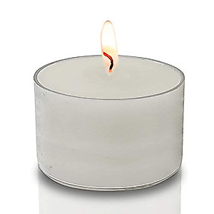 Ner Mitzvah Long Lasting Tealight Candles - 6 Hours - White in Clear Cups - Unscented - 40 Pack - Made in EU