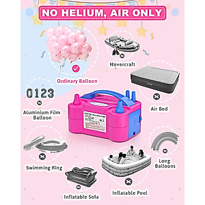 Kusamue Electric Balloon Pump, Balloon Inflator Machine for Balloons at Home,Quick Inflation Dual Nozzle Balloon Blower Portable Air Balloon Pump Balloons Inflator for Kids Party Decoration (Rose Red)