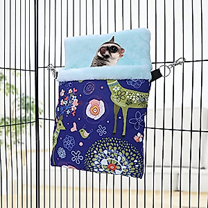 Wontee Small Pet Sleeping Pouch Sleep Bag Warm Bed Hideout for Hamsters Hedgehogs Sugar Gliders Squirrels (L, Blue Elk)