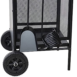 Sunnydaze Firewood Log Cart with Wheels and Fireplace Tool Set - Includes 3 Tools with Steel Handles