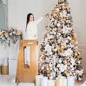 Learning Tower, Bamboo Height Adjustable Toddler Tower, Professional Toddler Kitchen Stool Helper, Kitchen Helper Stool for Toddlers, The Toddler Step Stool with Painting Tools.