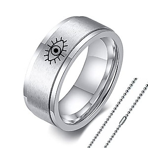 ForeverWill Minimalist Evil Eye Protection Spinner Ring - Stainless Steel Turkish Evileye Amulet Symblic Band Ring Necklace with Chain - Men Women's Evil Eye Talisman Jewelry, Size 7, Silver