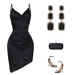 Met-edianger Black Rhinestone Dangle Earrings Statement Crystal Drop Earrings Formal Prom Rectangle Dangling Earrings for Women