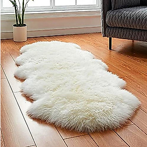 Genuine Sheepskin Rug 2.2'x6.2' Fluffy Fur Rug Nursery Rug Throw Rugs Luxury Fuzzy Fur Carpet for Bedroom Fluffy Rug for Living Room (Double Pelt, Natural)