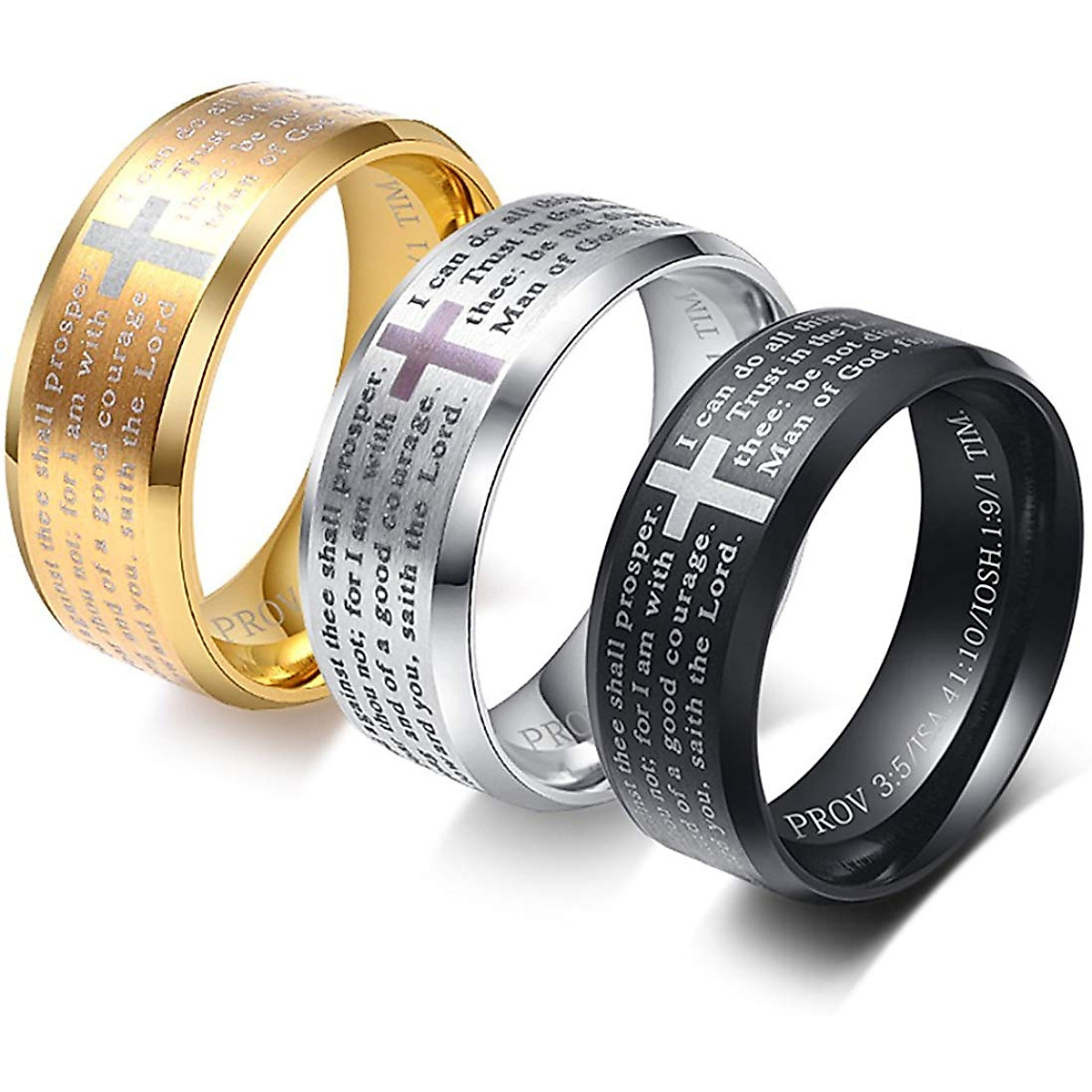 Rinspyre 8MM Gold Stainless Steel Cross Rings for Women Bible Verse Philippians 4:13 Jewelry Wedding Bands Size 11