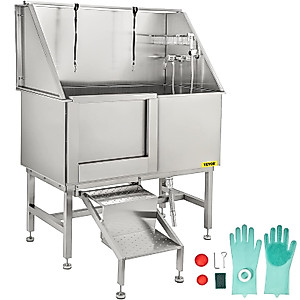 VEVOR 50 Inch Dog Grooming Tub, Professional Stainless Steel Pet Dog Bath Tub, with Steps Faucet & Accessories Dog Washing Station Left Door