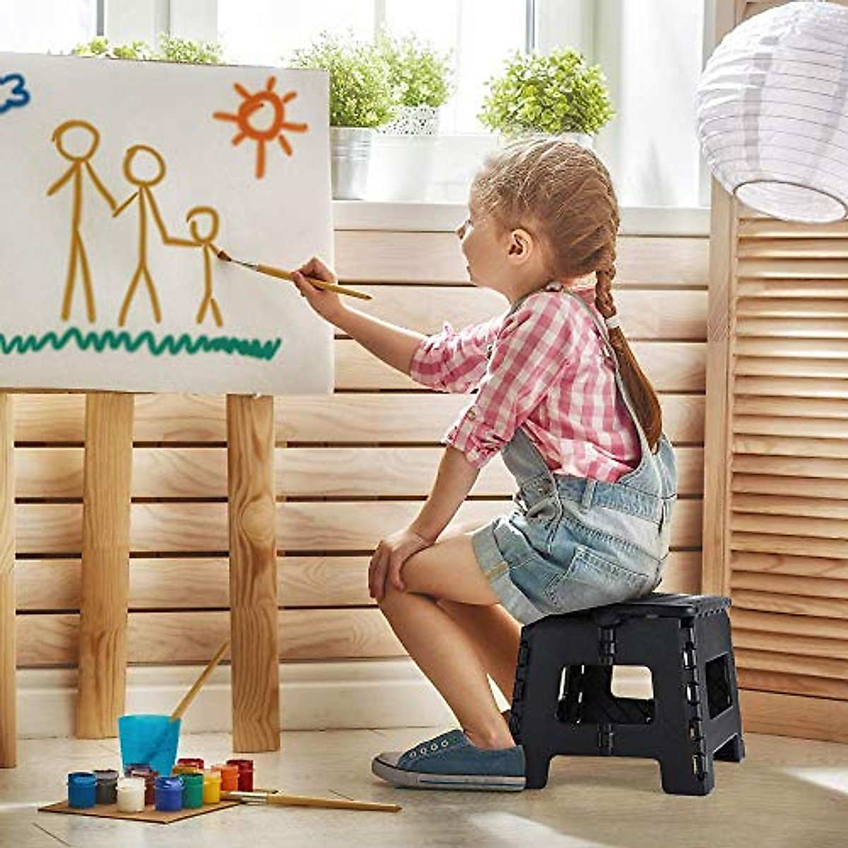 Dyforce Folding Step Stool 9", Durable Kids Heavy Duty Step Stools for Adults, Compact Light-Weight Toddler Step Stool for Kitchen, Bathroom, Holds Up to 300 lbs (Black)