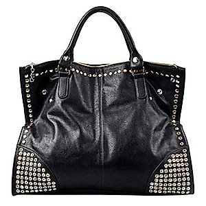 RainboSee Women Rivet Handbag Purse Tote Gothic Satchel Top-Handle Shoulder Crossbody Bag Black
